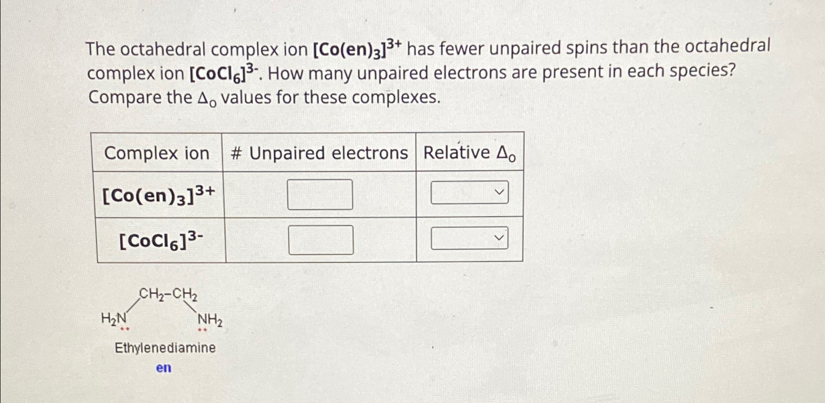 Solved The octahedral complex ion [Co(en)3]3+ ﻿has fewer | Chegg.com