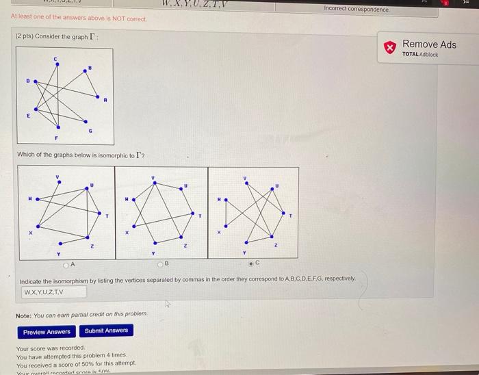 Solved Incorrect correspondence At least one of the answers | Chegg.com