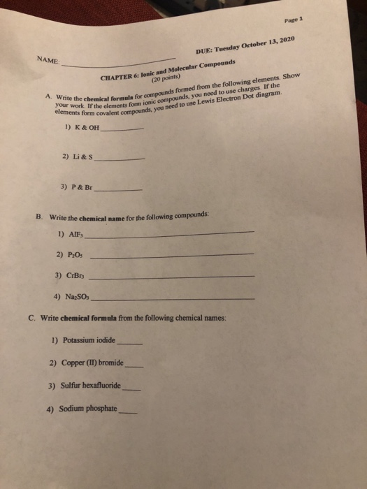 Solved A Write the chemical formula for compounds formed | Chegg.com