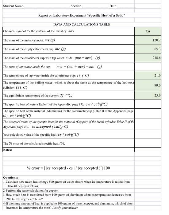 Solved Student Name Section Date Report on Laboratory | Chegg.com