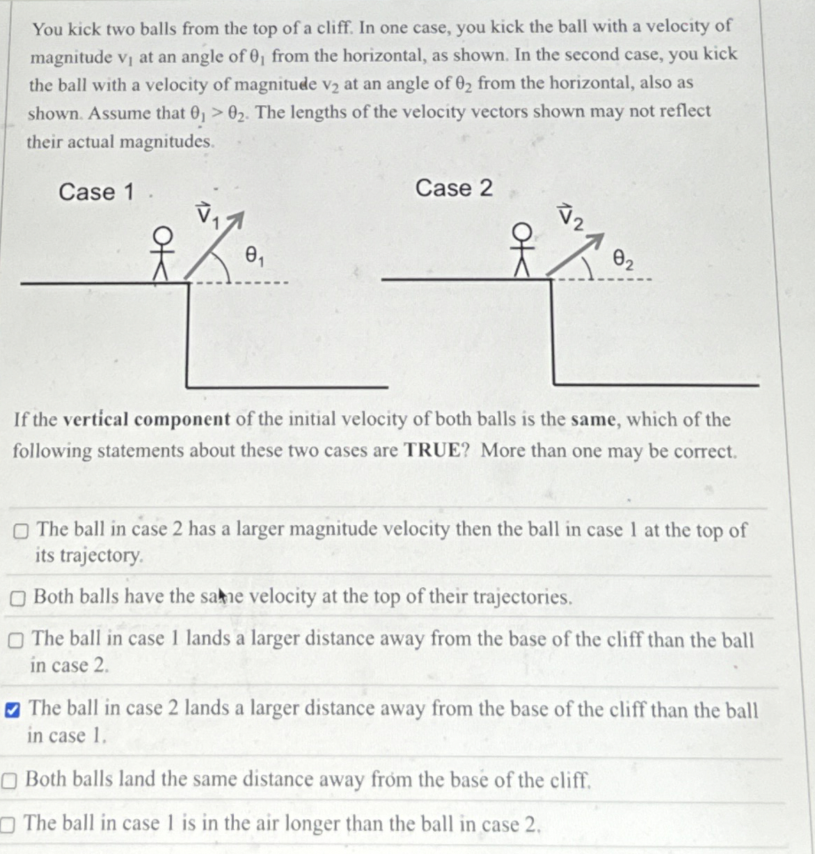 Solved You kick two balls from the top of a cliff. In one | Chegg.com