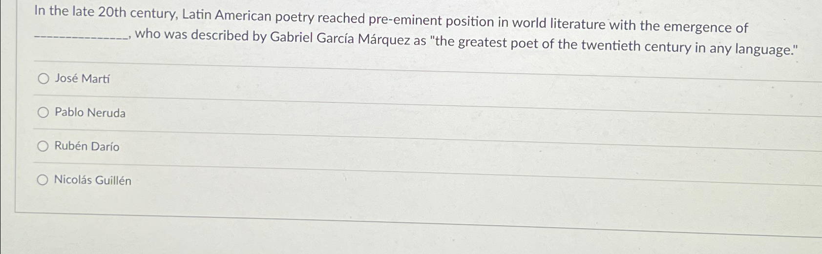 Solved In the late 20th century, Latin American poetry | Chegg.com