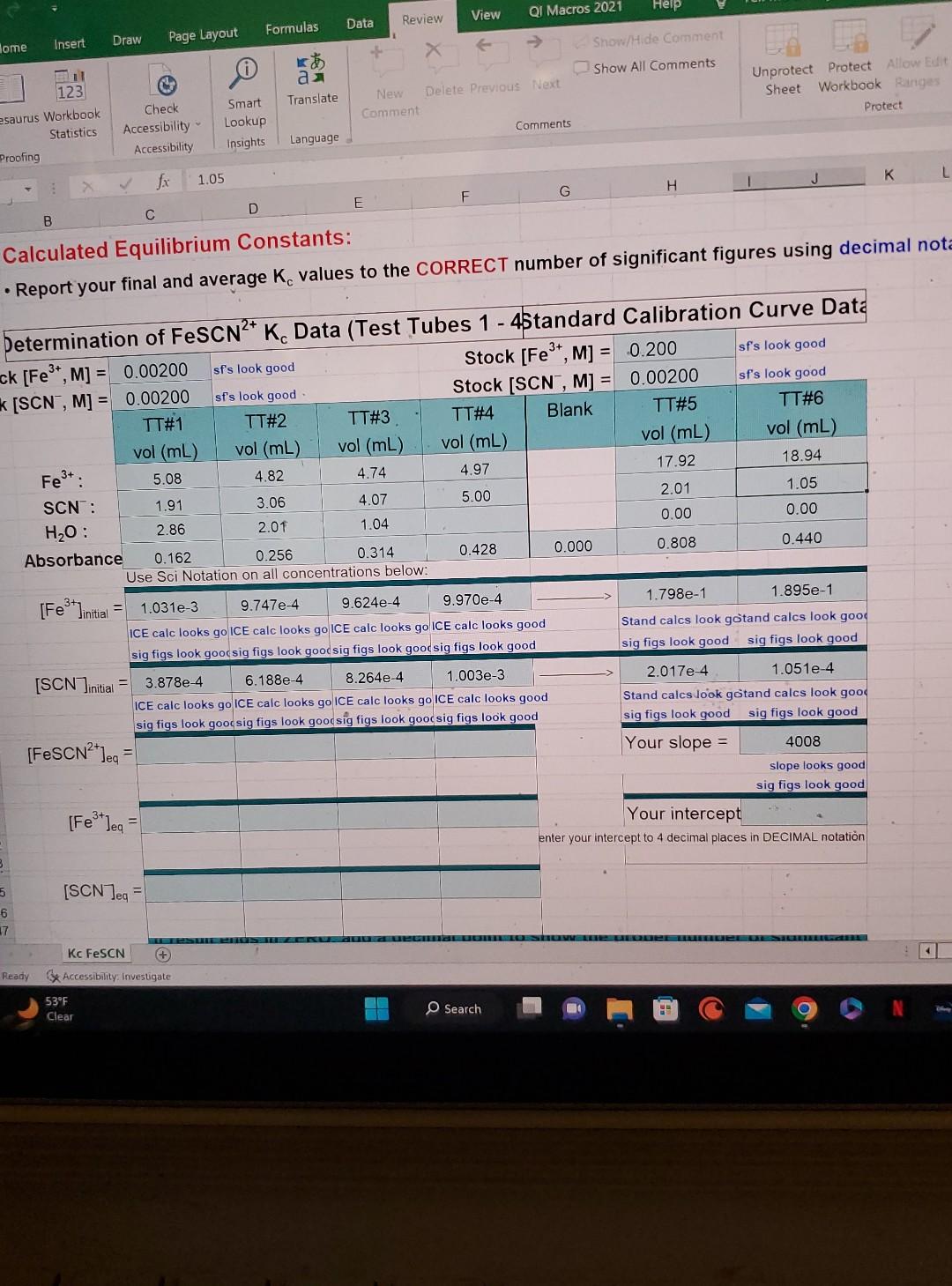 Solved Calculated Equilibrium Constants: - Report your final | Chegg.com