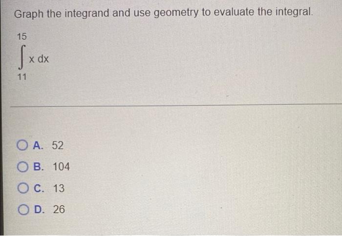 Solved Graph the integrand and use geometry to evaluate the | Chegg.com