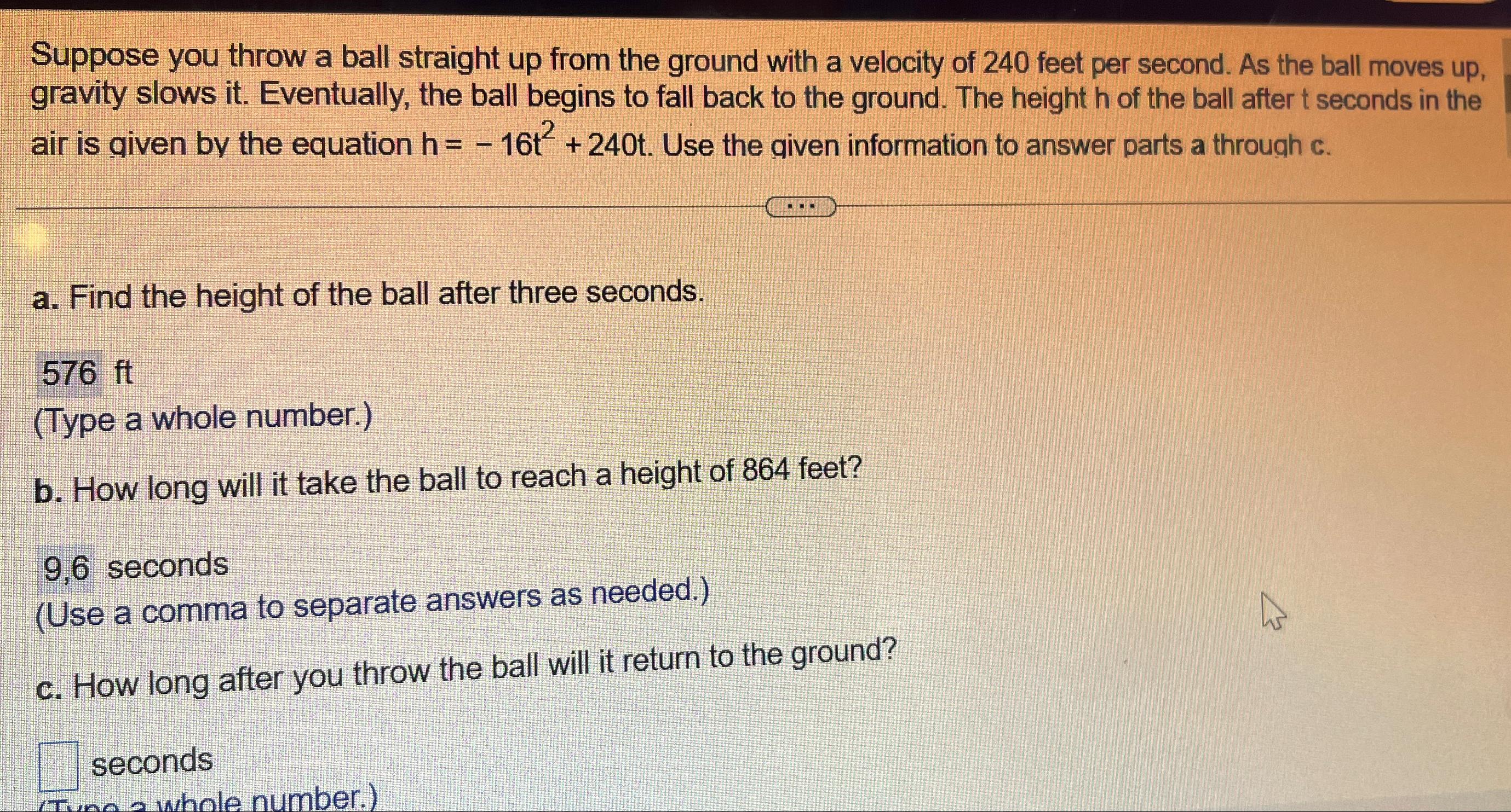 Solved Suppose you throw a ball straight up from the ground | Chegg.com