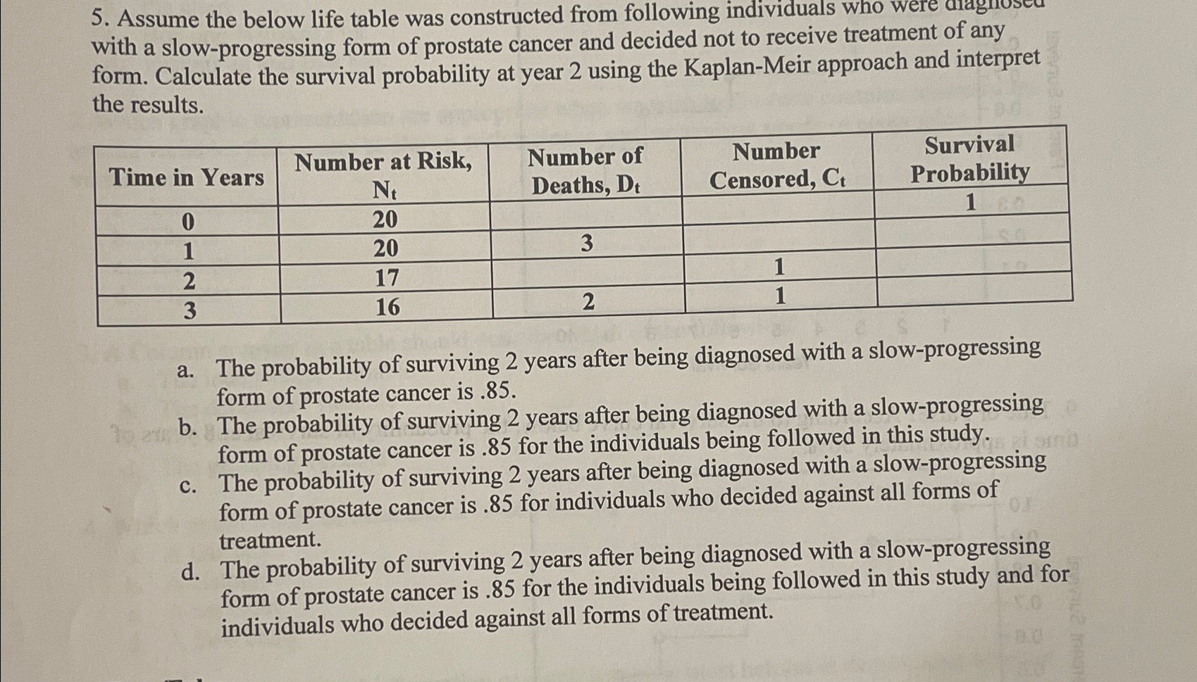 Solved Assume the below life table was constructed from | Chegg.com