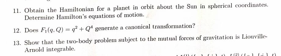 Obtain the Hamiltonian for a planet in orbit about | Chegg.com