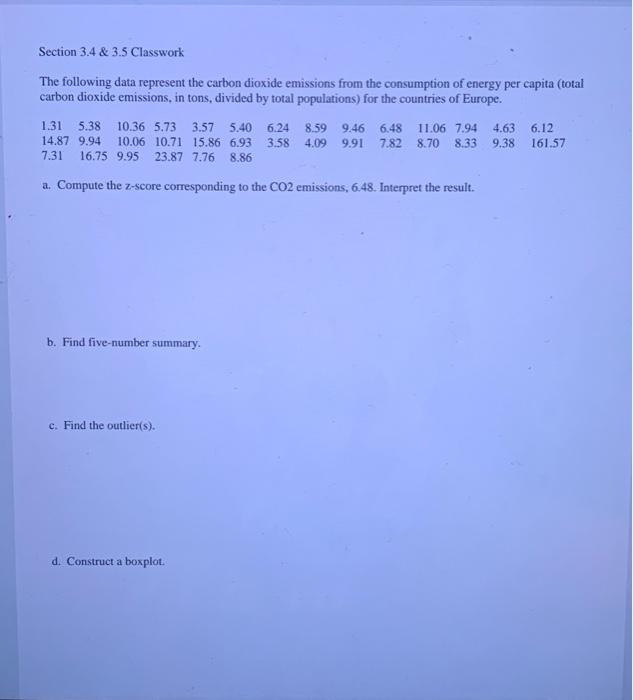 Solved Section 3.4&3.5 Classwork The following data | Chegg.com