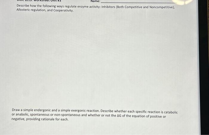 Solved Describe how the following ways regulate enzyme | Chegg.com