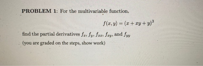 Solved PROBLEM 1: For the multivariable function, f(x, y) = | Chegg.com