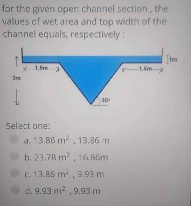 Solved for the given open channel section, the values of wet | Chegg.com