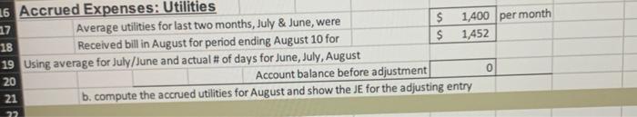 Solved Accrued Expenses: Utilities Average utilities for | Chegg.com
