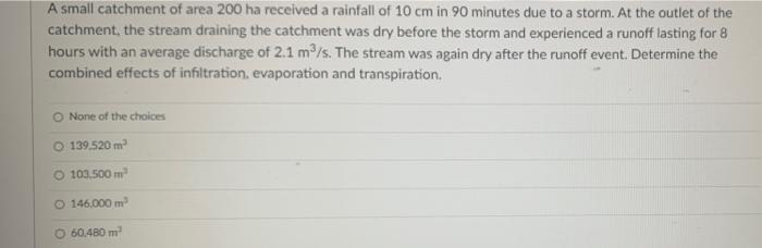 Solved A small catchment of area 200 ha received a rainfall | Chegg.com