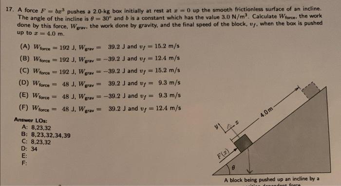 Solved 17. A force F=bx3 pushes a 2.0−kg box initially at | Chegg.com