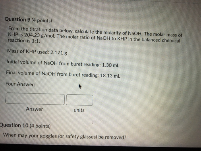 Solved Question 9 (4 points) From the titration data below, | Chegg.com