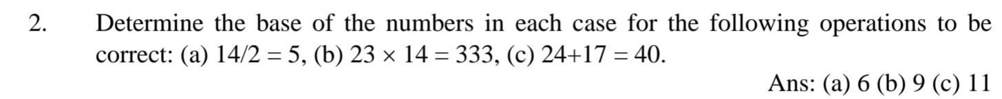 Solved 2. Determine the base of the numbers in each case for | Chegg.com