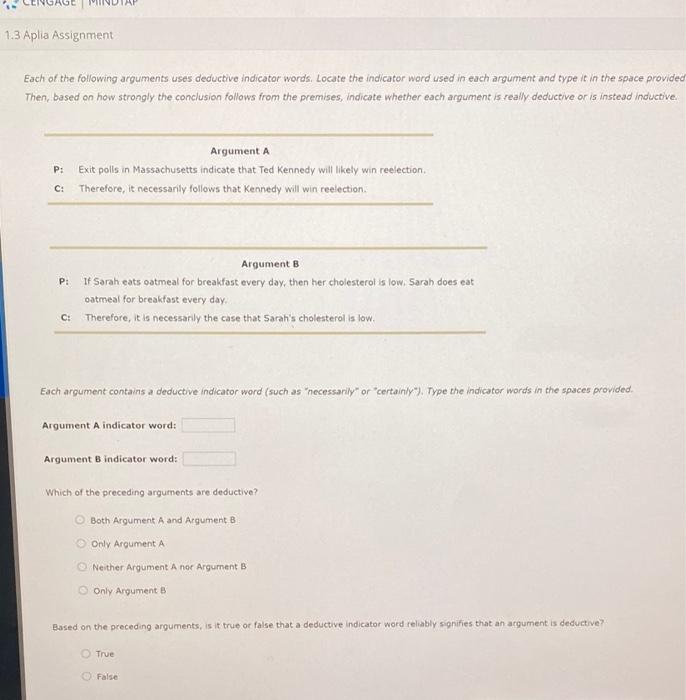 Solved 1 3 Aplia Assignment Each Of The Following Arguments Chegg