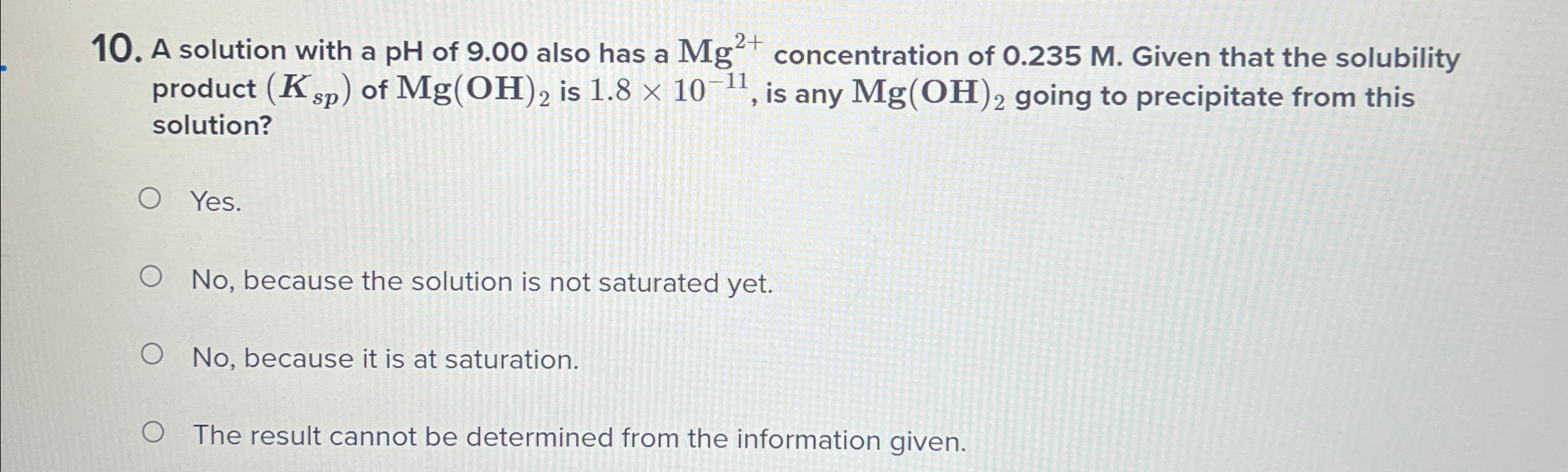 Solved A solution with a pH ﻿of 9.00 ﻿also has a Mg2+ | Chegg.com