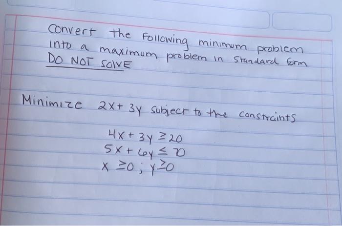 Solved convert the following minimum problem into a maximum | Chegg.com