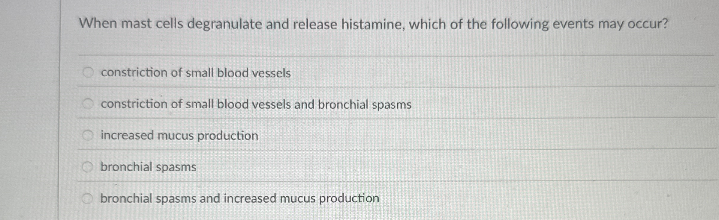 Solved When mast cells degranulate and release histamine, | Chegg.com