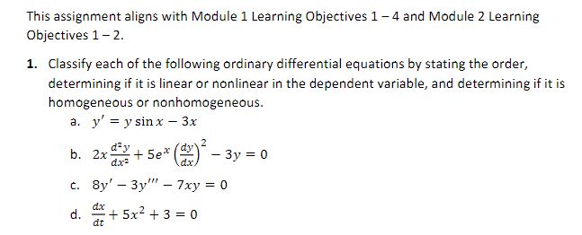 Solved Classify each of the following ordinary differential | Chegg.com