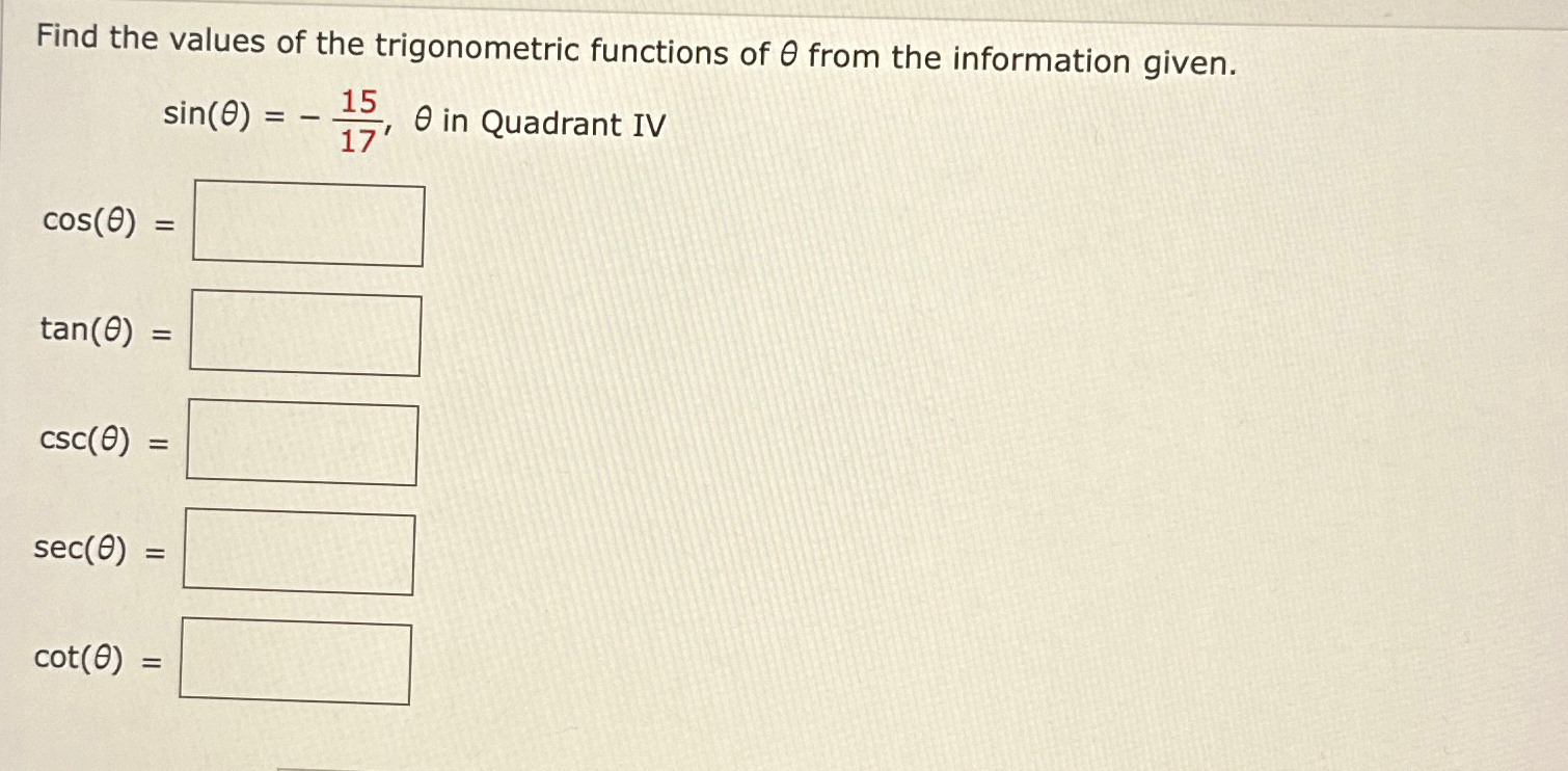 Solved Find the values of the trigonometric functions of θ | Chegg.com