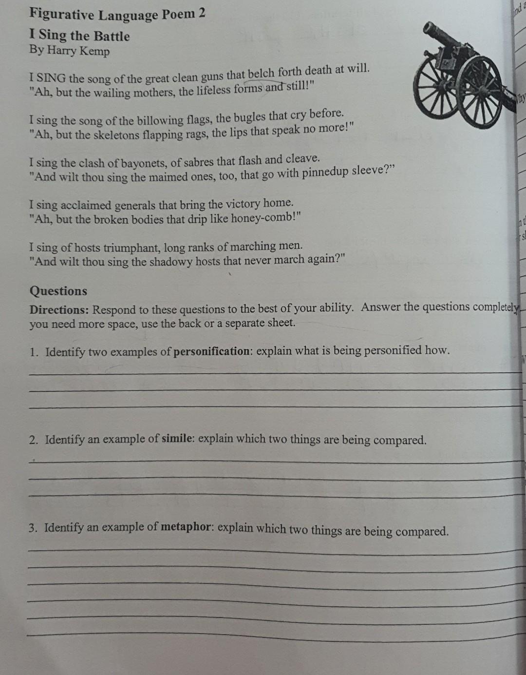 wand Figurative Language Poem 2 I Sing the Battle By | Chegg.com