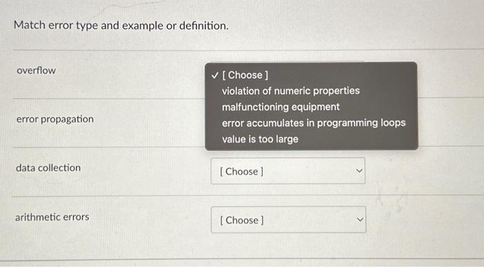 Solved Match error type and example or definition. overflow | Chegg.com