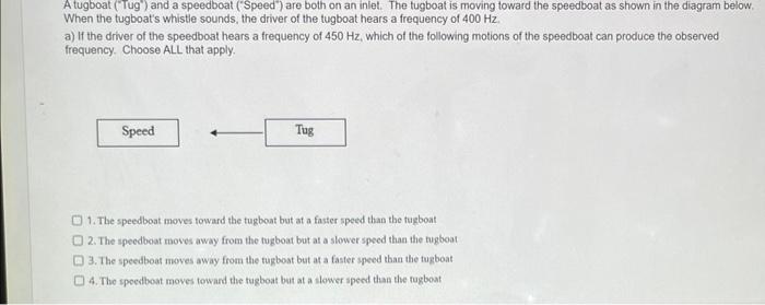 Solved A tugboat ("Tug") and a speedboat ("Speed") are both | Chegg.com