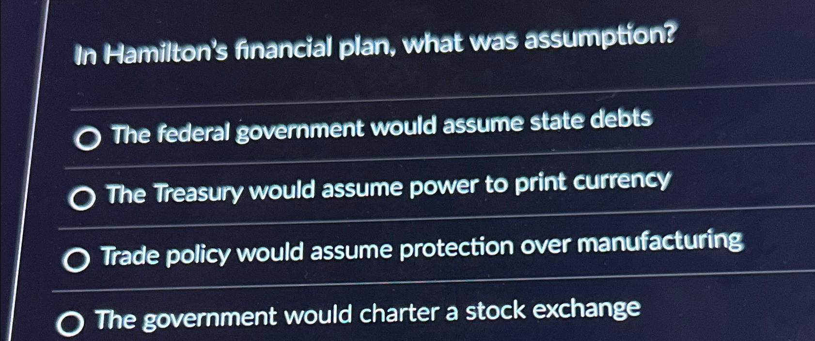 Solved In Hamilton's financial plan, what was assumption?The | Chegg.com