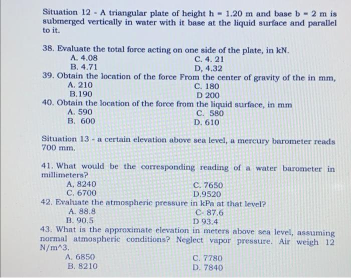 Solved - - Situation 12 A triangular plate of height h 1.20 | Chegg.com