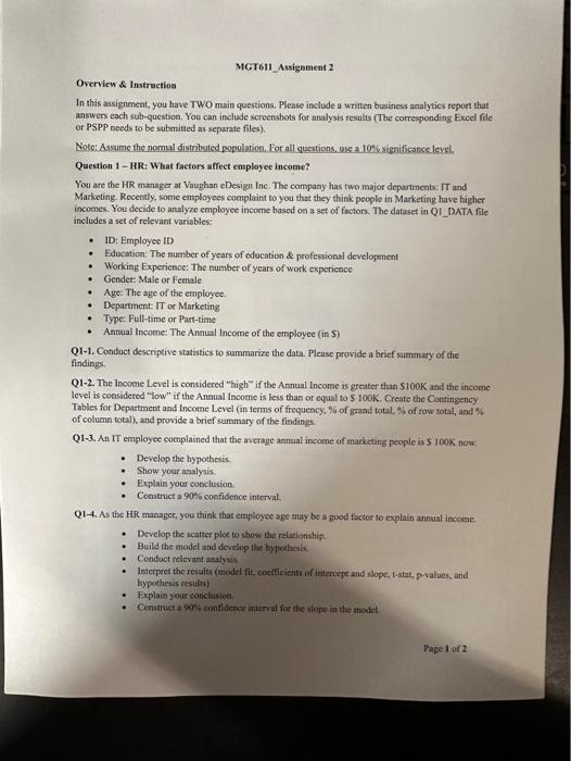 MGT611 Assignment 2 Overview \& Instraction In this | Chegg.com