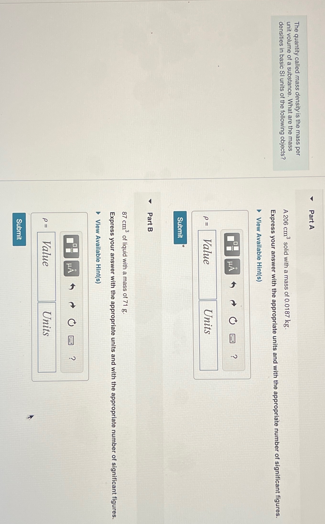 Solved Part AThe quantity called mass density is the mass | Chegg.com