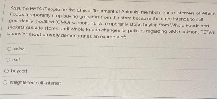 Assume PETA (People for the Ethical Treatment of | Chegg.com