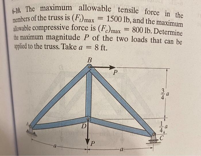 Solved 6-10. The maximum allowable tensile force in the | Chegg.com