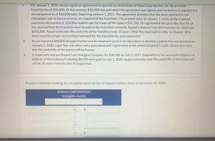 Solved 1 On January 1 2020 Ayayal Signed An Agreement To Chegg