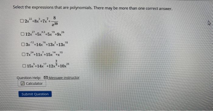 Solved Select the expressions that are polynomials. There | Chegg.com