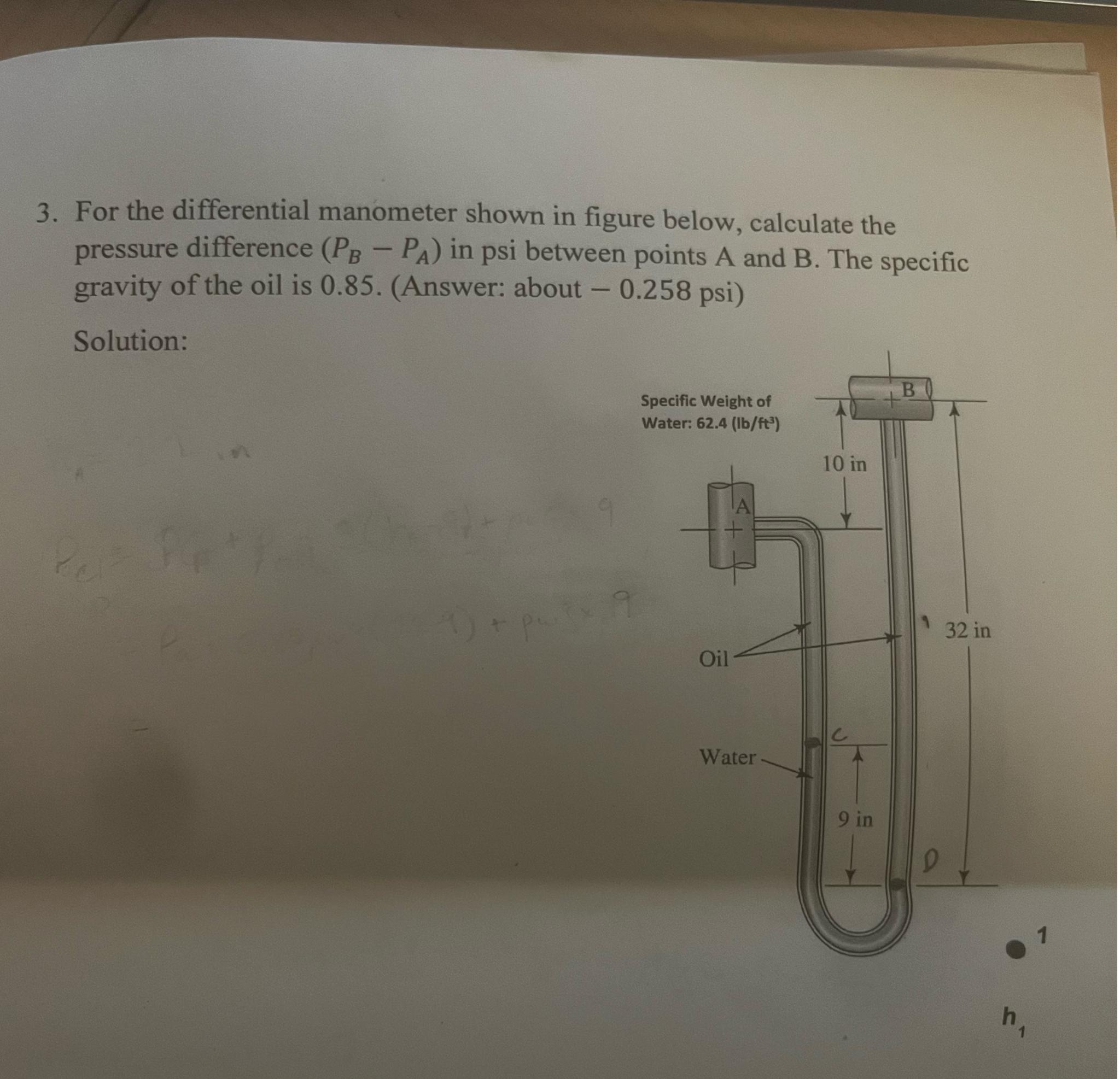 Solved For the differential manometer shown in figure below, | Chegg.com