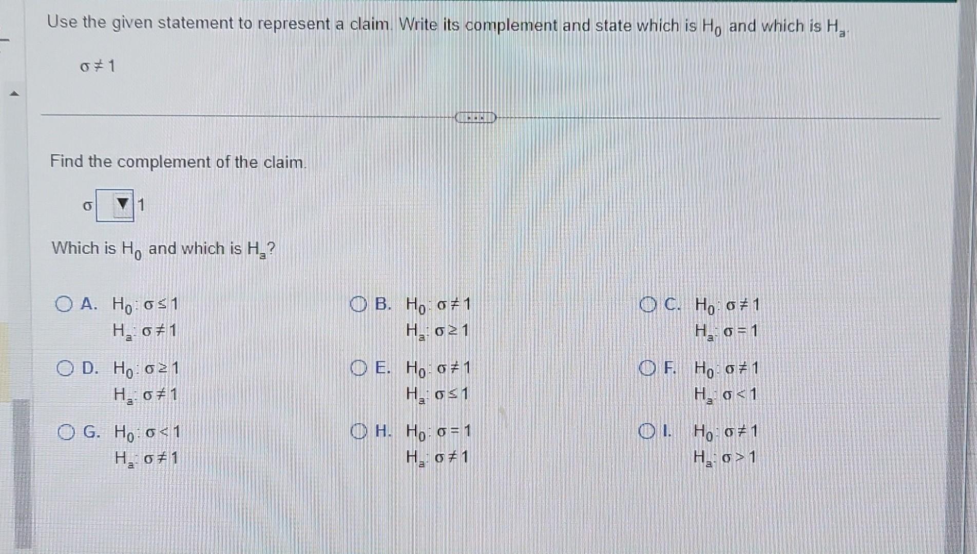 Solved Use the given statement to represent a claim. Write | Chegg.com