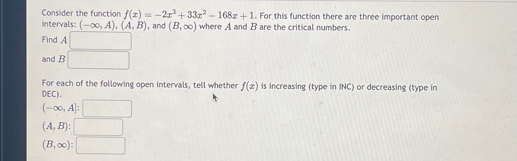 Solved Consider The Function F X 2x 3 33x 2 168x 1