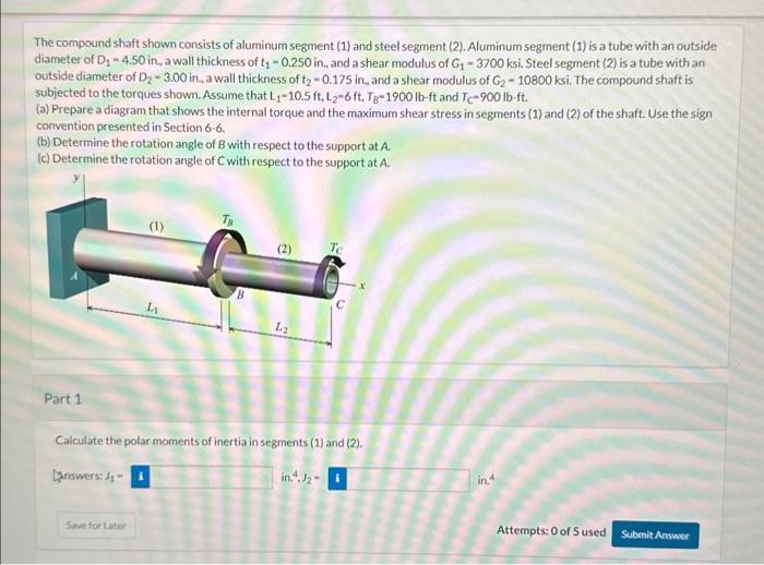 The compound shaft shown consists of aluminum segment | Chegg.com