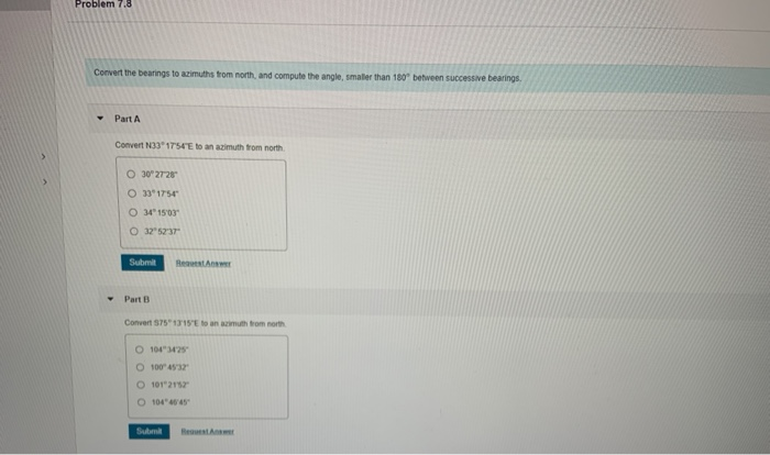 Solved Problem 7.8 Convert the bearings to azimuths from | Chegg.com