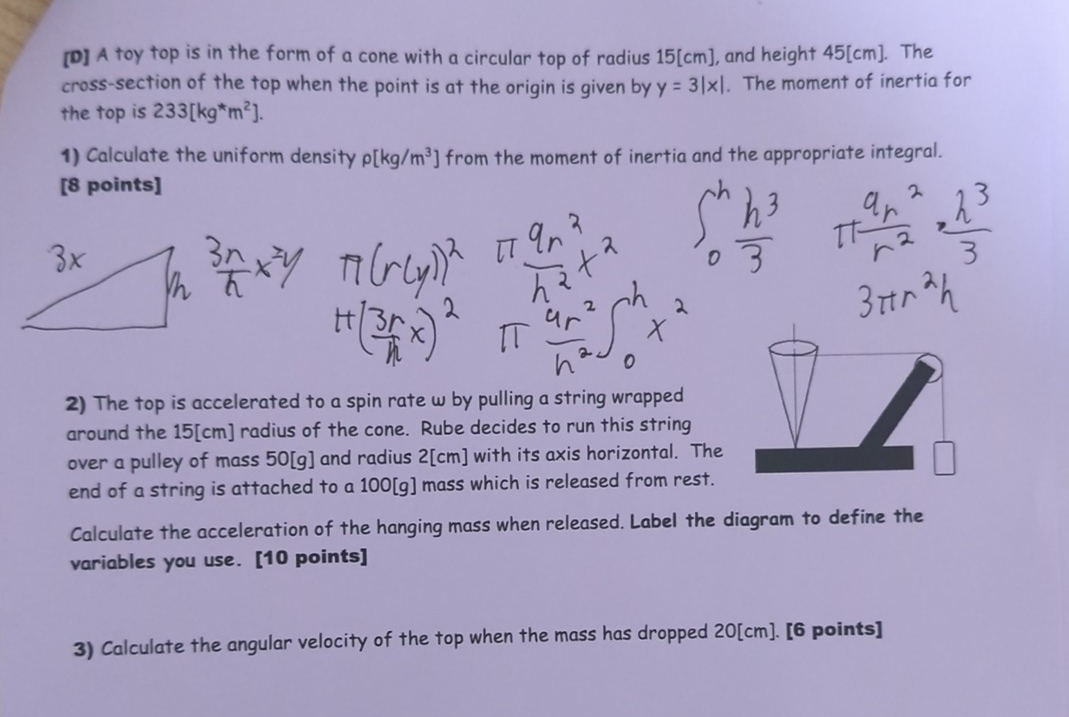 Solved [D] ﻿A toy top is in the form of a cone with a | Chegg.com