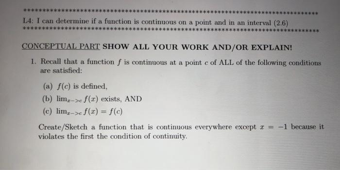 Solved L4: I can determine if a function is continuous on a | Chegg.com