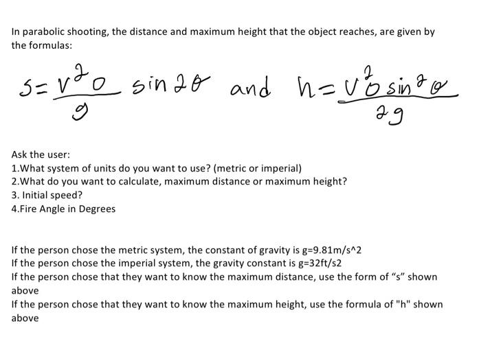 Solved In parabolic shooting, the distance and maximum | Chegg.com