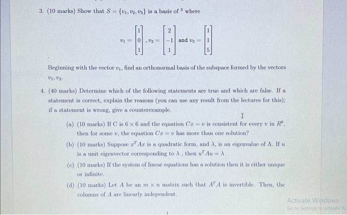 3. (10 marks) Show that S={v1,v2,v3} is a basis of 3 | Chegg.com
