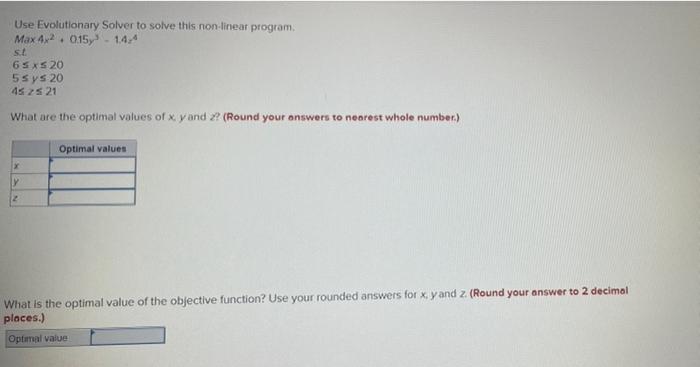 Solved Use Evolutionary Solver to solve this non-linear | Chegg.com