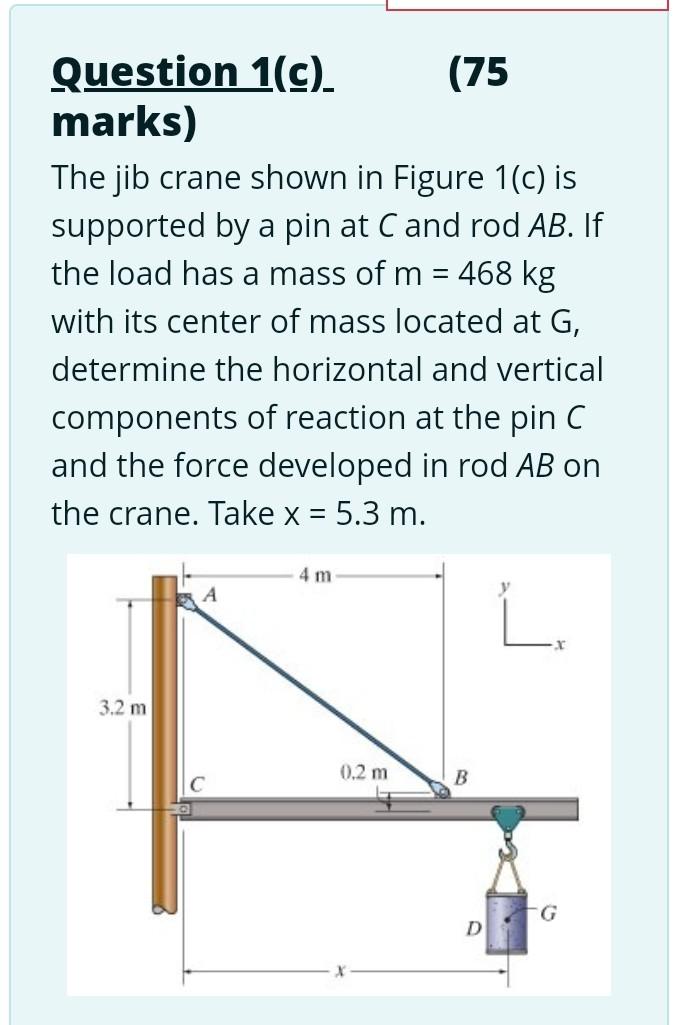 Solved Question 1(c). (75 marks) The jib crane shown in | Chegg.com