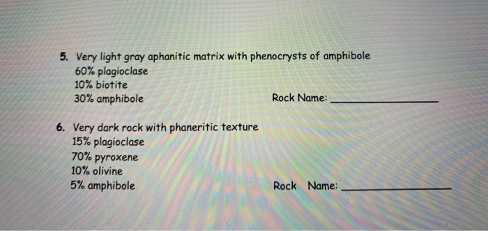 Solved 5. Very light gray aphanitic matrix with phenocrysts | Chegg.com