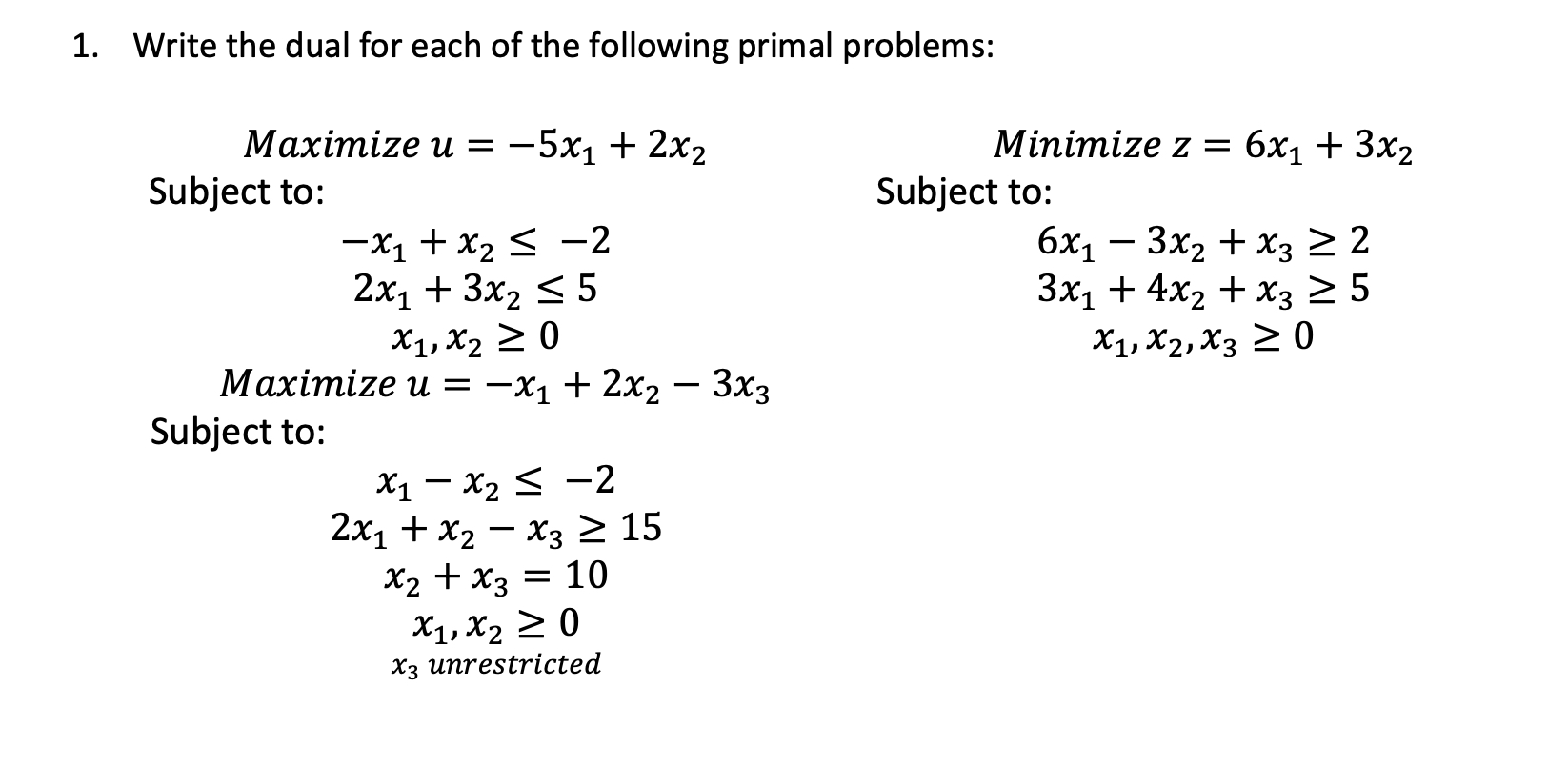 Solved Write the dual for each of the following primal | Chegg.com